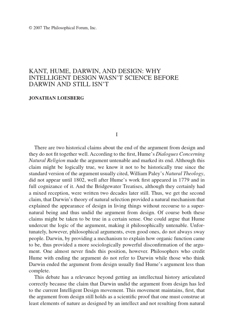 Kant Hume Darwin and Design - Why Intelligent Design Wasnt Science ...