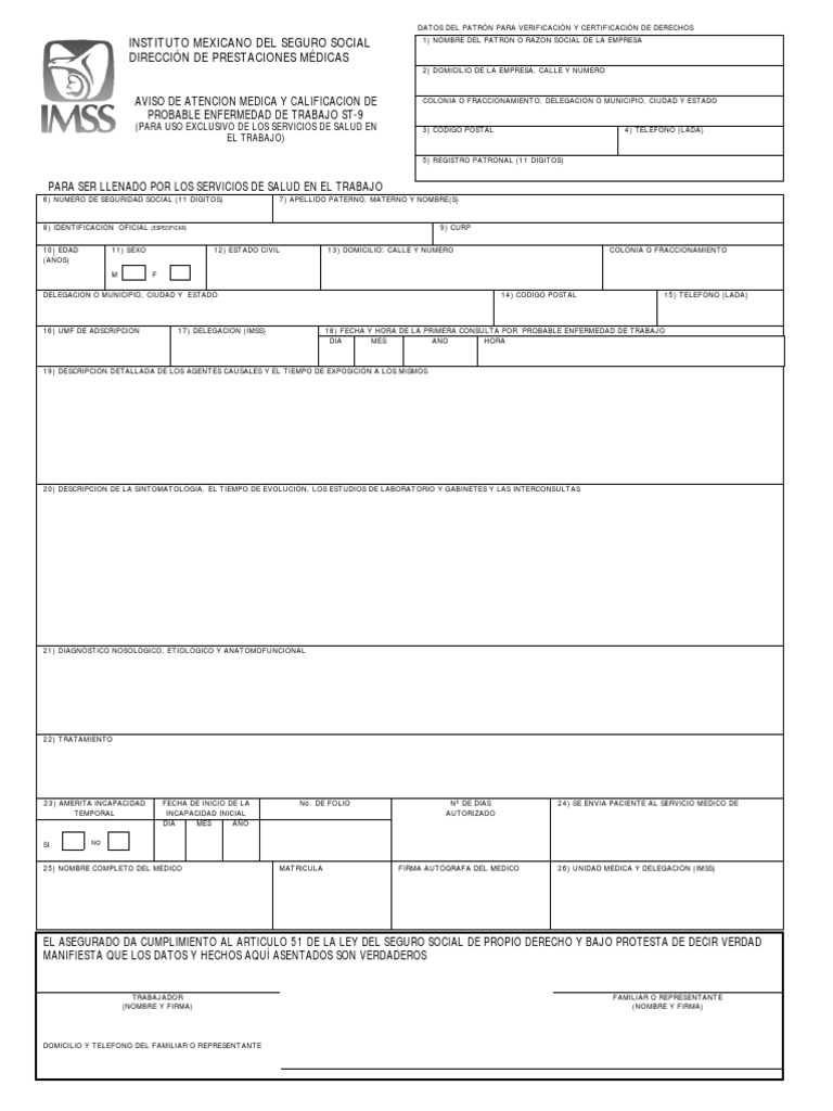 Formato ST 9 Aviso de Atencion Medica y Calificacion de Probable ...