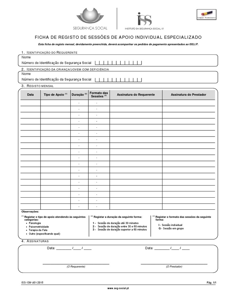 Ficha Reg Mensal Sess Apoio Individual Especializado | PDF | Bem-estar ...