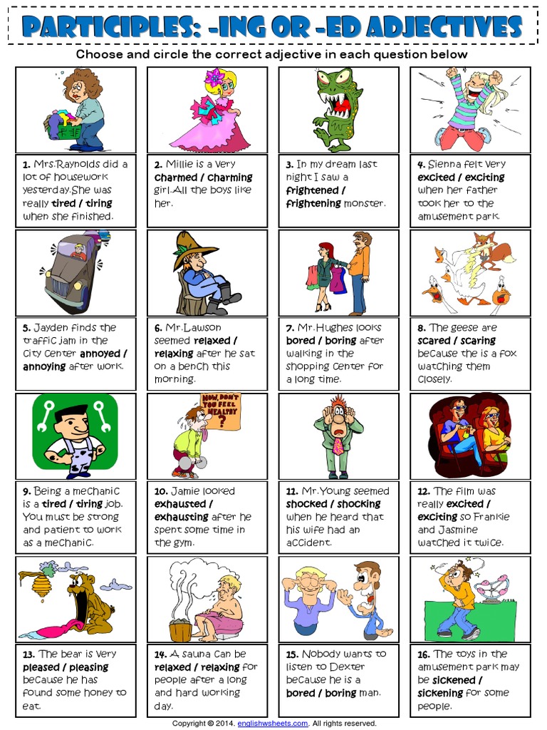 Adjectives Ed Ing Exercises Adjectives Ending In ' Ed' And ' Ing'