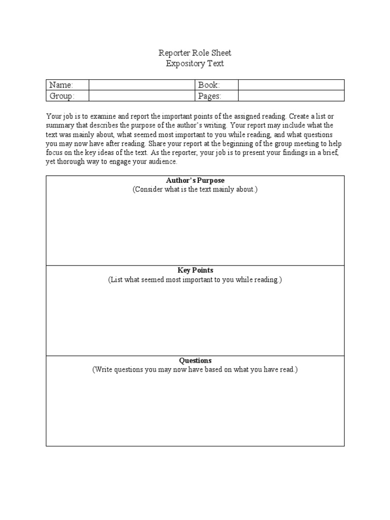 Reporter Role Sheet | PDF