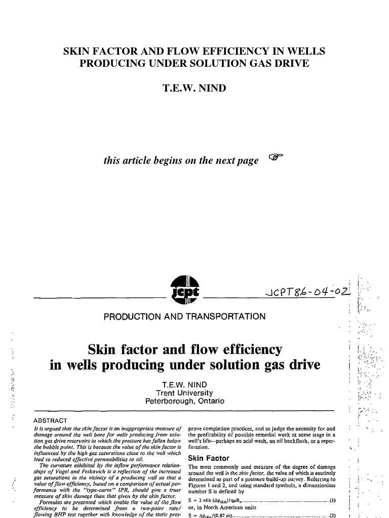 Skin Factor and Flow Efficiency in Wells Producing Under Solution Gas ...