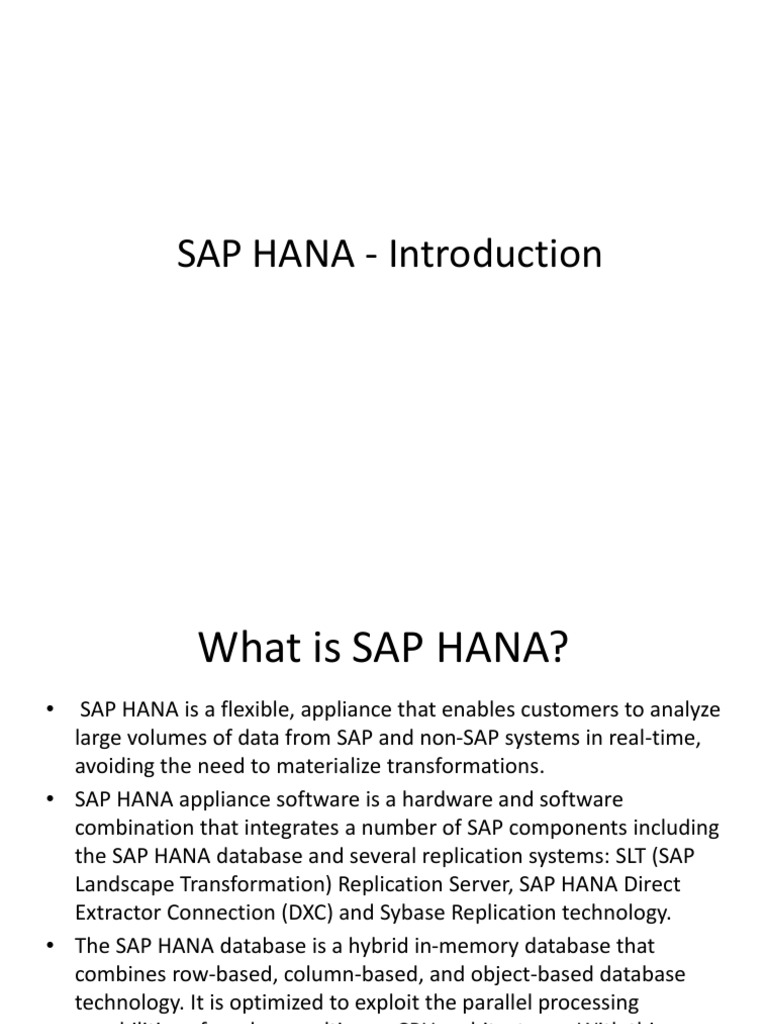 Introduction to SAP HANA: An In-Memory Database for Real-Time Analytics ...