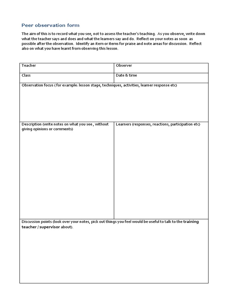 Peer Observation Form | PDF