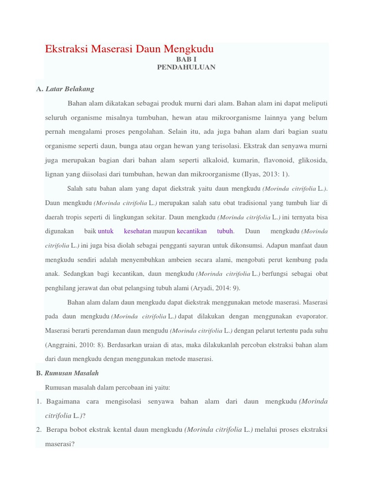 Ekstraksi Maserasi Daun Mengkudu | PDF