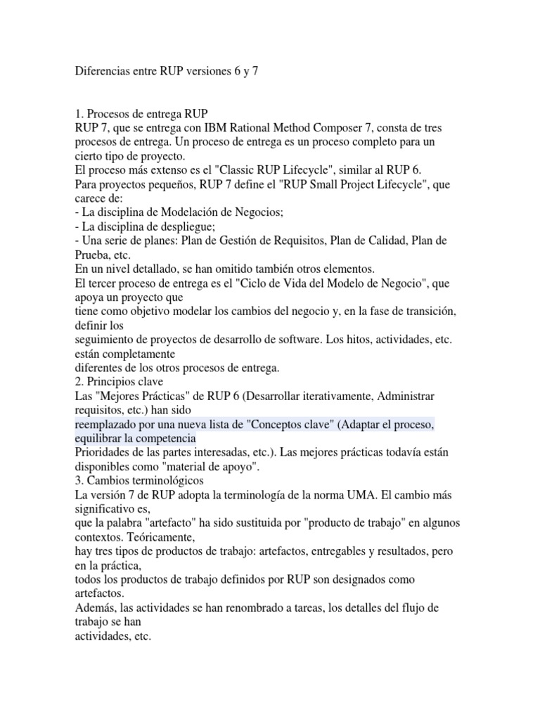 Diferencias Entre RUP Versiones 6 y 7 | PDF | Ingeniería de software ...