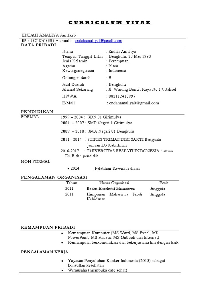 CV Endah | PDF | Kesehatan Holistik