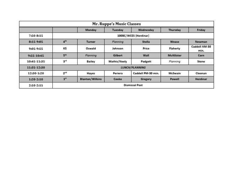 Music Schedule - 17-18 | PDF