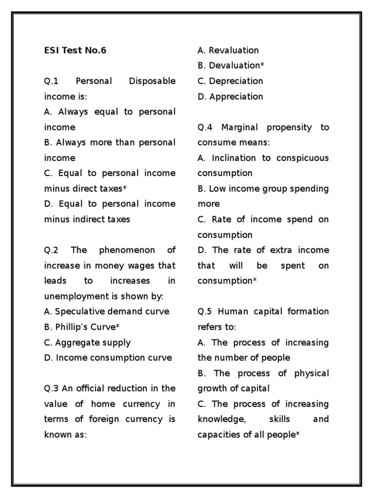 ESI Test No.6 | PDF | Money | Gross Domestic Product