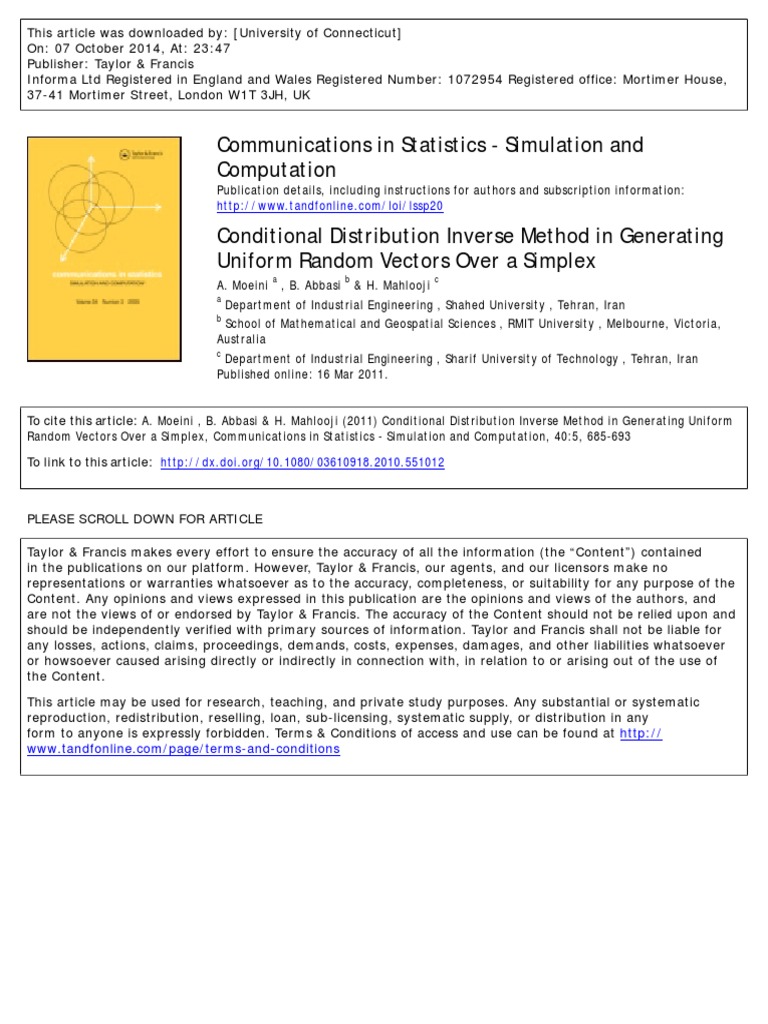 Communications in Statistics - Simulation and Computation | PDF | Probability Distribution ...