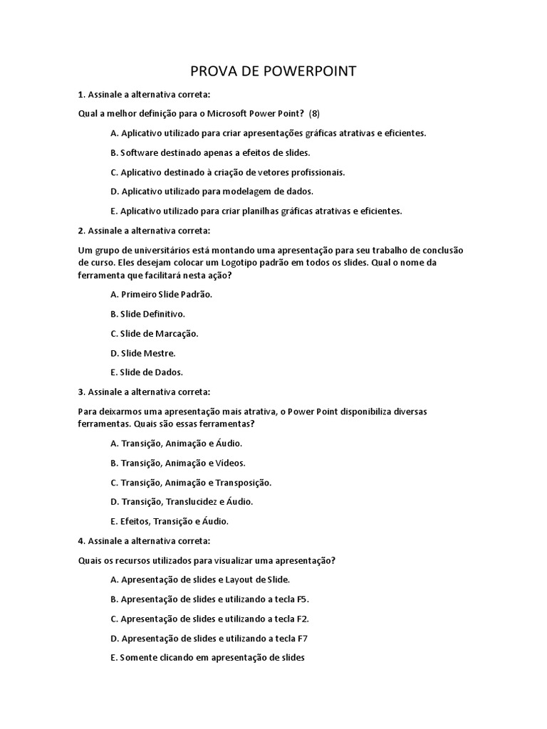 Prova de Word | PDF | Microsoft Power Point | Engenharia da Computação