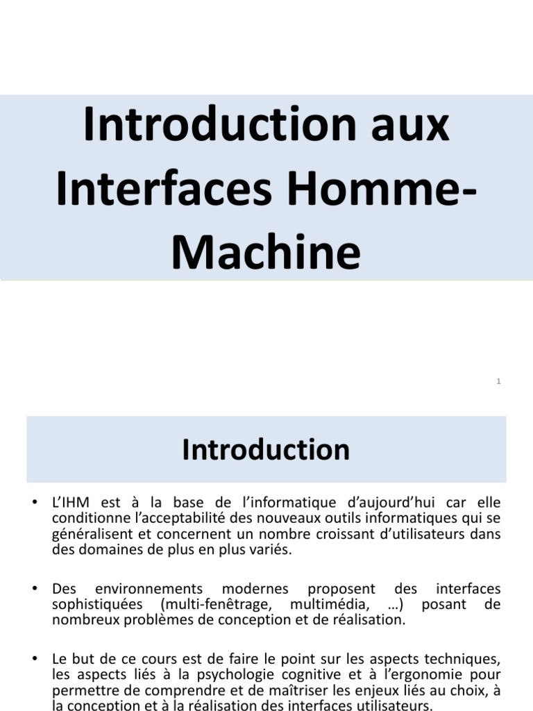 COURS 1 Introduction Aux Interfaces Homme Machine | PDF | Interaction ...