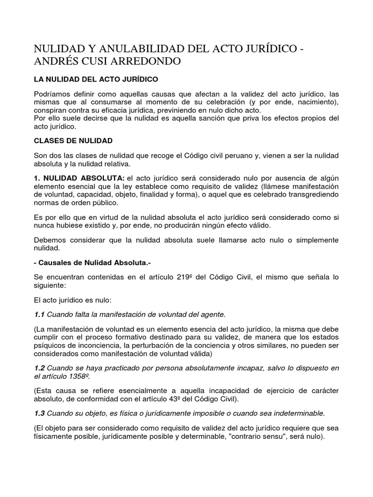Nulidad y Anulabilidad Del Acto Jurídico | PDF | Nulo (ley) | Ley estatutaria