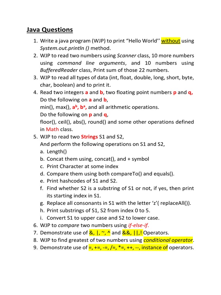 Java Questions: System - Out.println Method | PDF | Method (Computer Programming) | Software ...