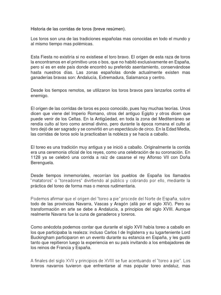 Historia de Las Corridas de Toros | PDF | Toreo | Deportes de sangre