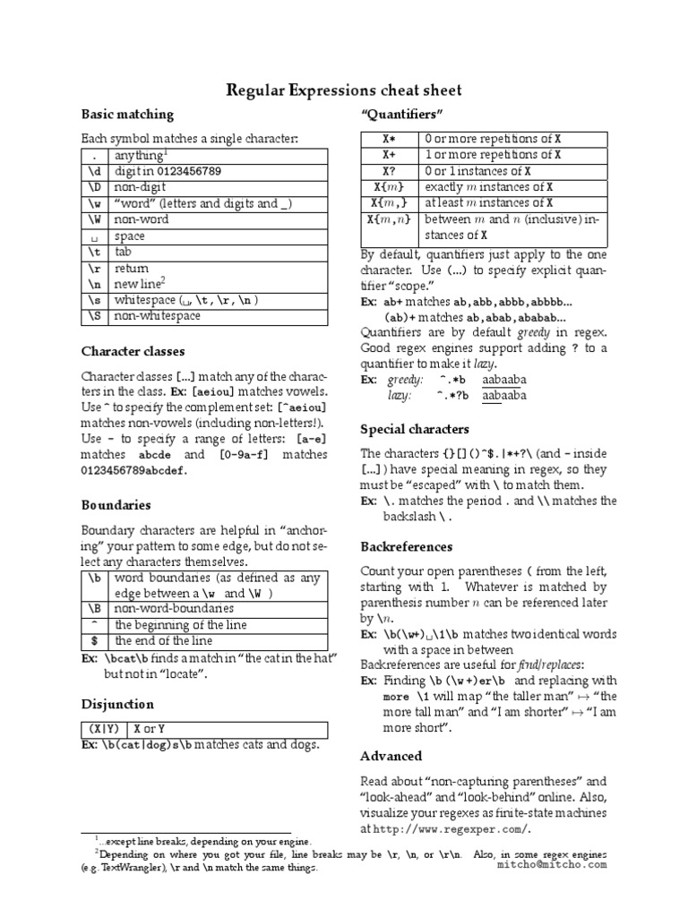 Regex Cheatsheet PDF | PDF