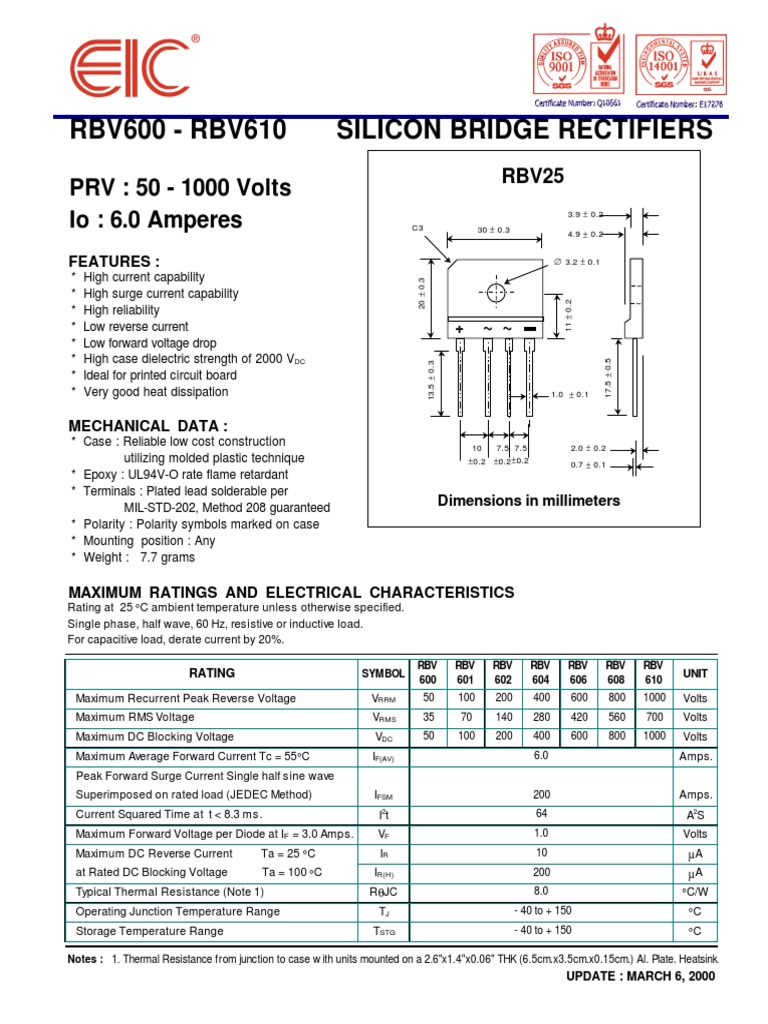 Datasheet | PDF | Rectifier | Electrical Components