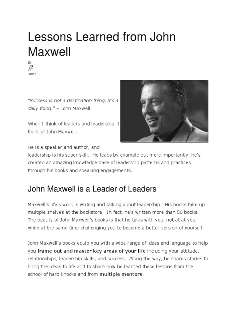 Lessons Learned From John Maxwell Pdf Leadership Attitude