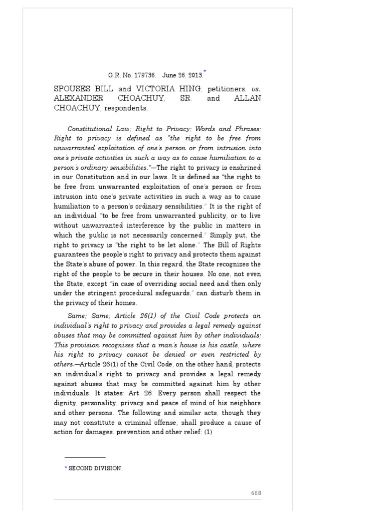 SPOUSES BILL and VICTORIA HING, Petitioners, vs. Alexander Choachuy, SR ...