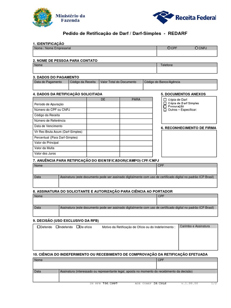 Retificação de Darf/Darf-Simples: Guia REDARF | PDF | Brasil | Business