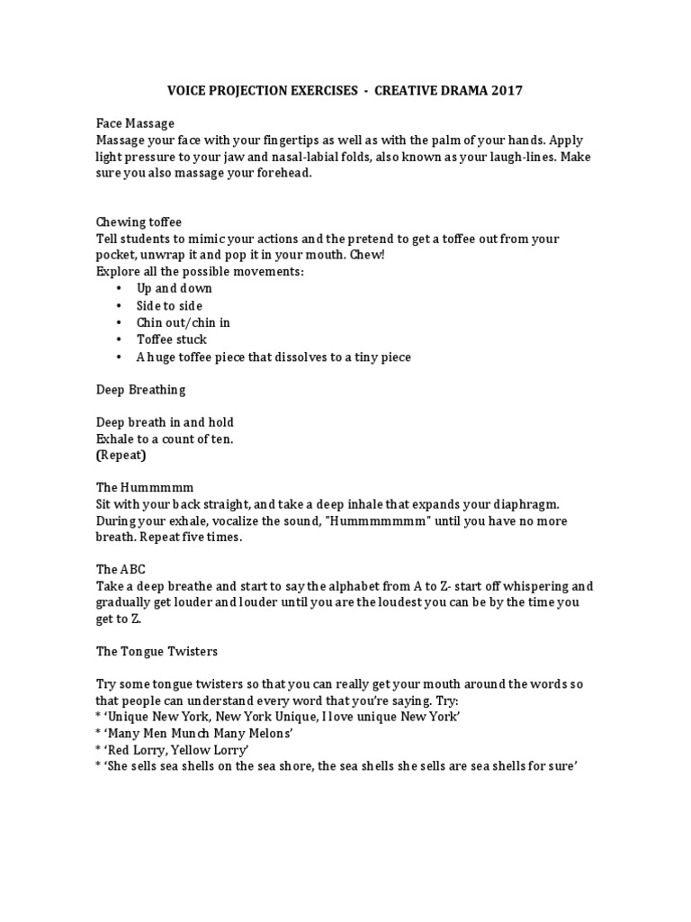 Voice Projection Exercises - Week 5 | PDF | Breathing