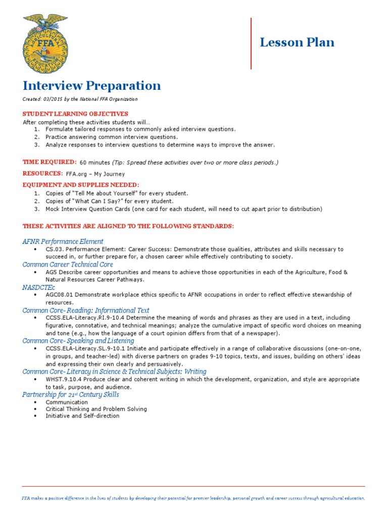 Job Interview Lesson Plan for Students | PDF | Job Interview | Common ...
