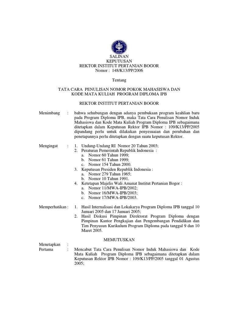 Tata Cara Penulisan Nomor Pokok Mahasiswa Dan Kode Mata Kuliah Program ...