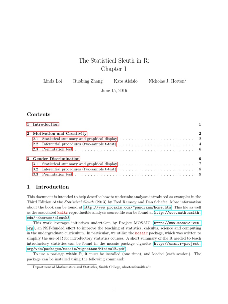 Chapter 1 Statistical Sleuth in R | PDF | P Value | Student's T Test