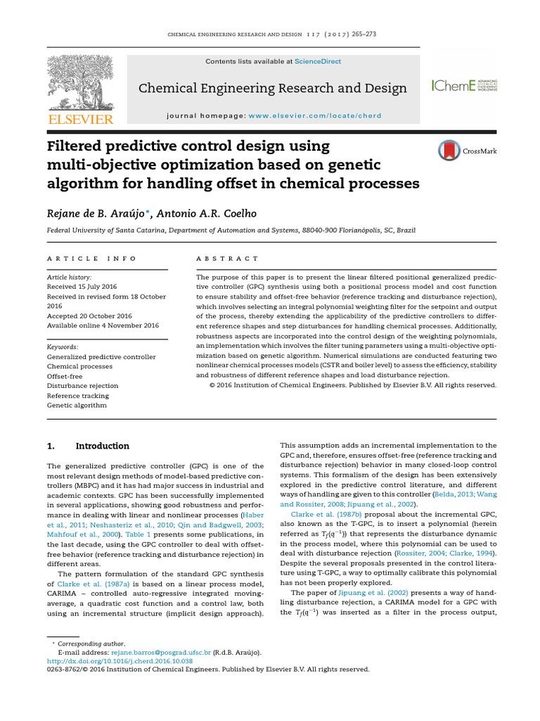 Filtered Predictive Control Design Using Multi-Objective Optimization Based On Genetic Algorithm ...