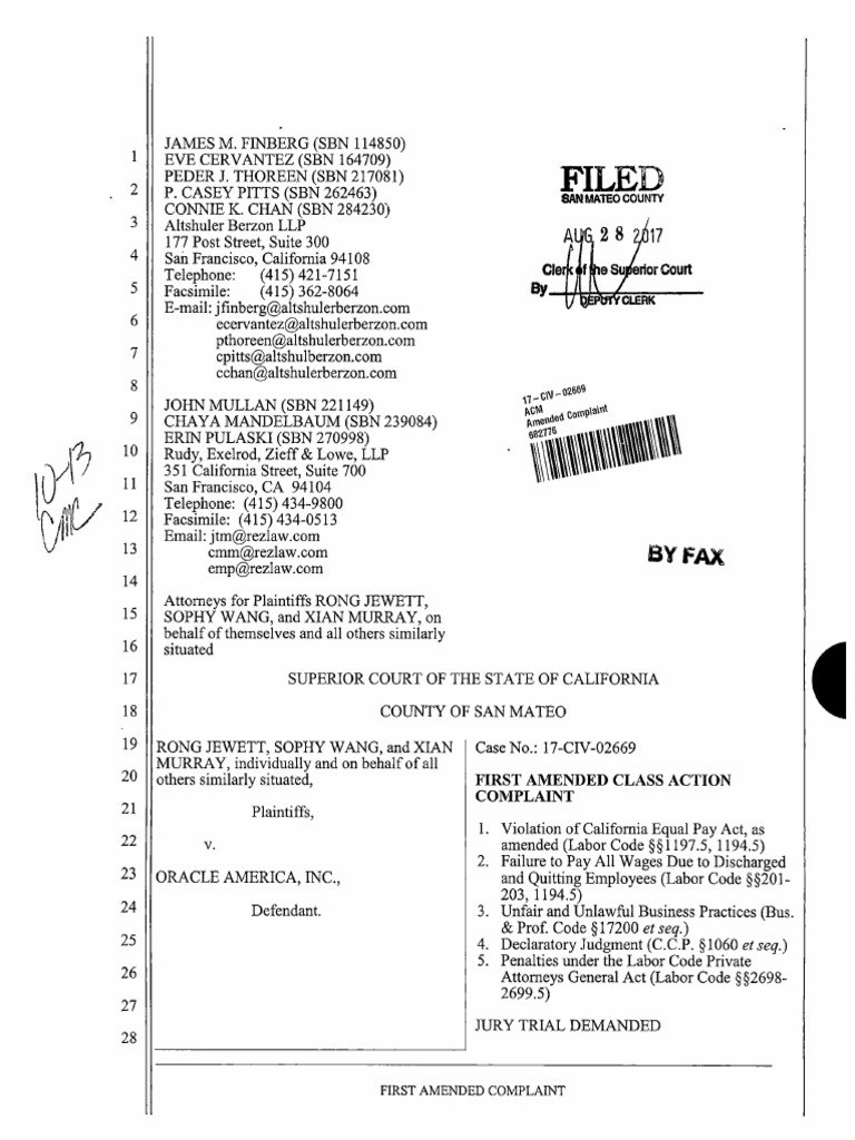 Oracle Gender Pay Disparity Lawsuit | PDF | Class Action | Employment