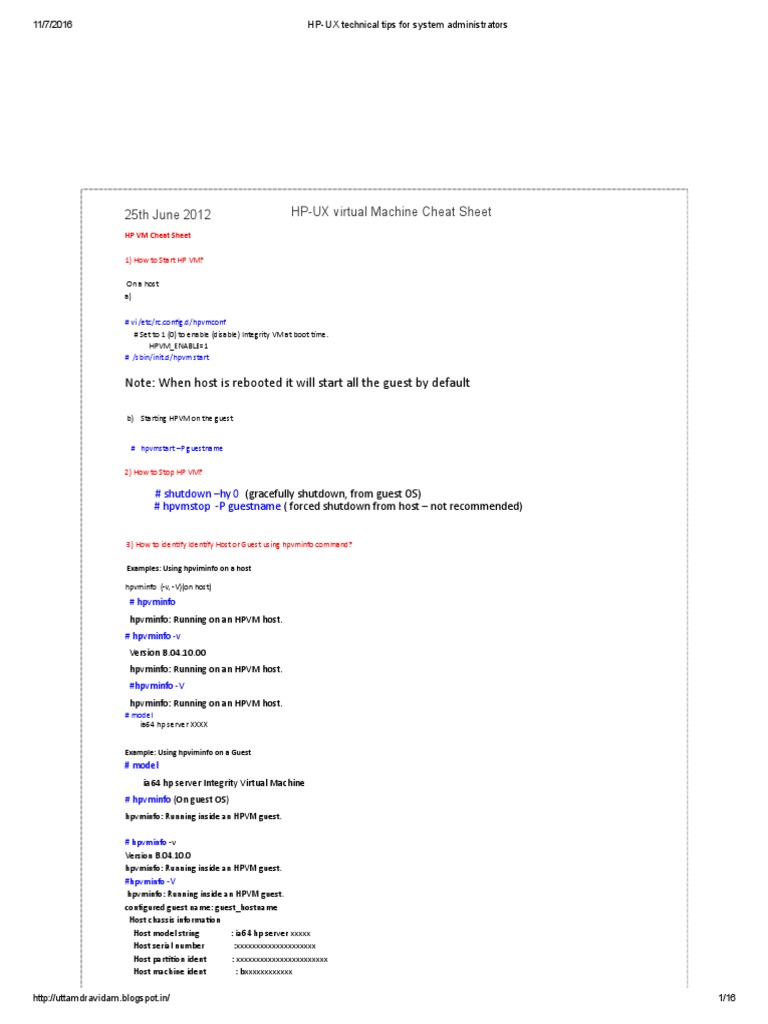 HPVM Cheat Sheet for Admins | PDF | Booting | Virtual Machine