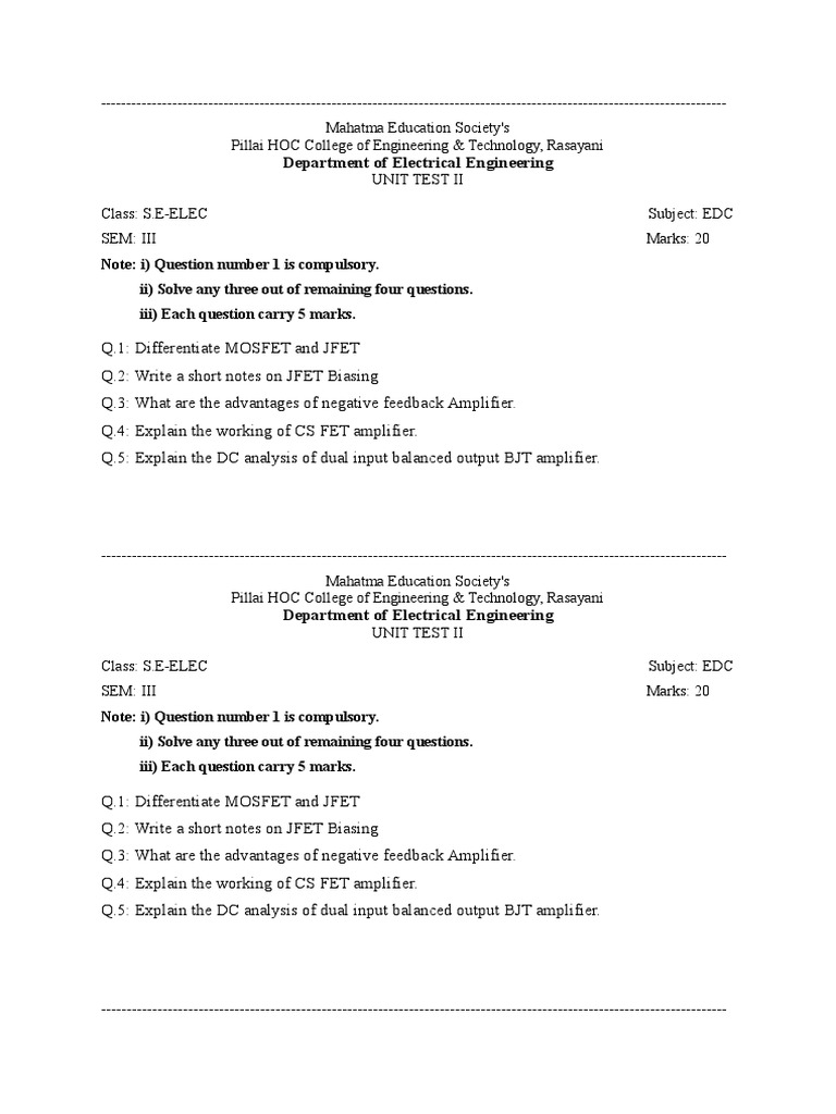 Electrical Engineering Unit Test II | PDF