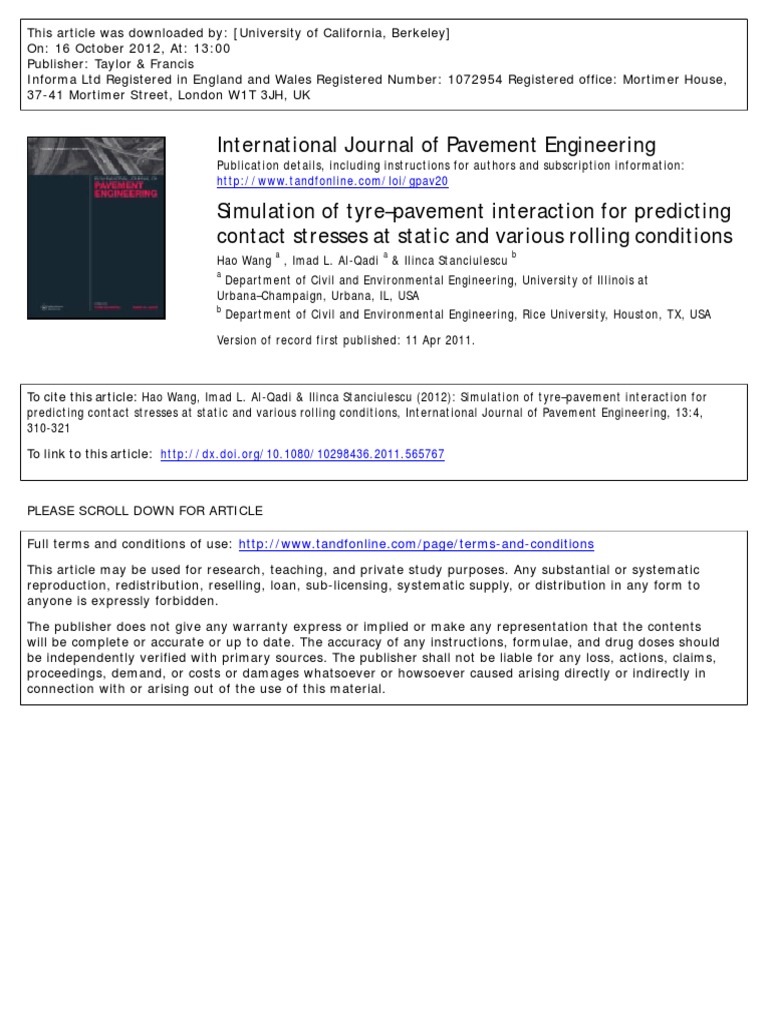 Simulation of Tyre Pavement Interaction PDF | PDF | Tire | Elasticity ...