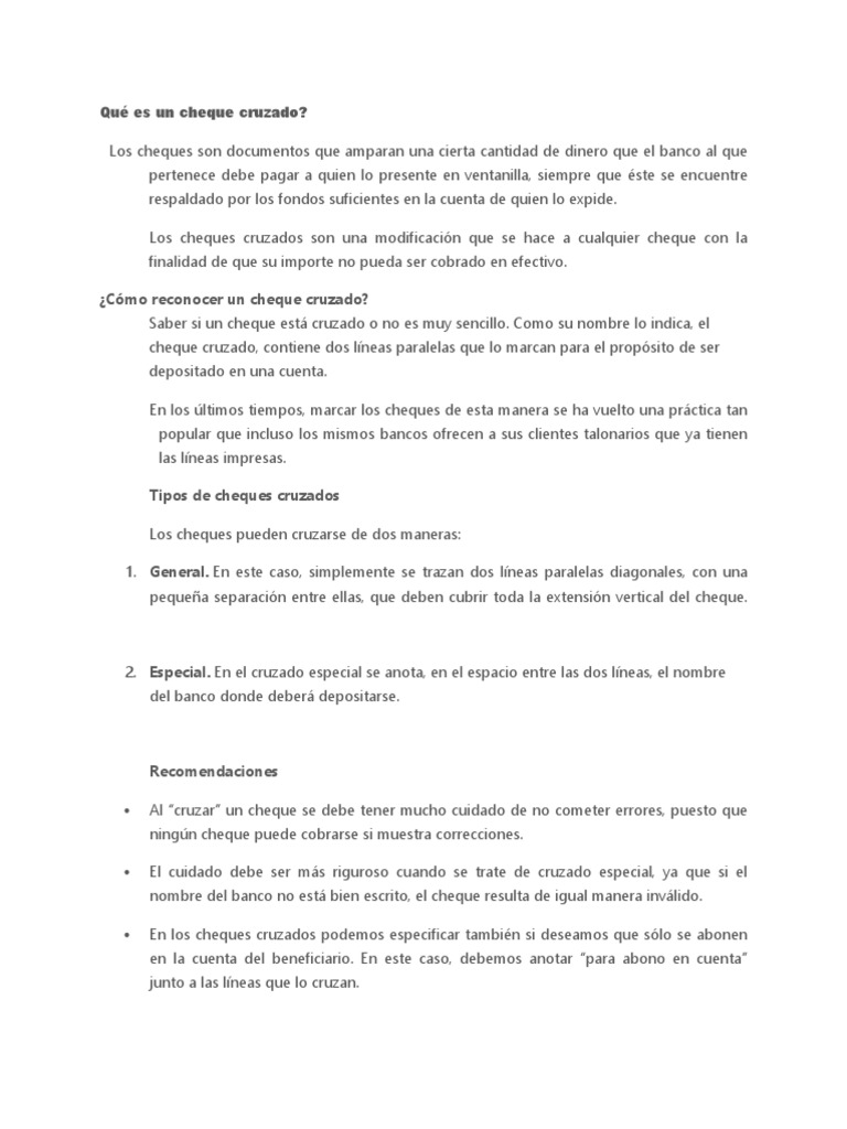 Qué Es Un Cheque Cruzado | PDF | Cheque | Bancario