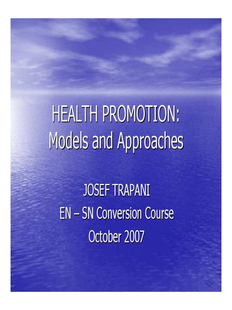 Health Promotion: Models and Approaches | PDF | Preventive Healthcare ...