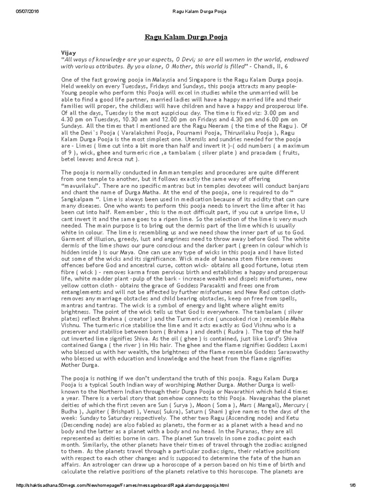 Ragu Kalam Durga Pooja | PDF | Astrological Sign | Kali