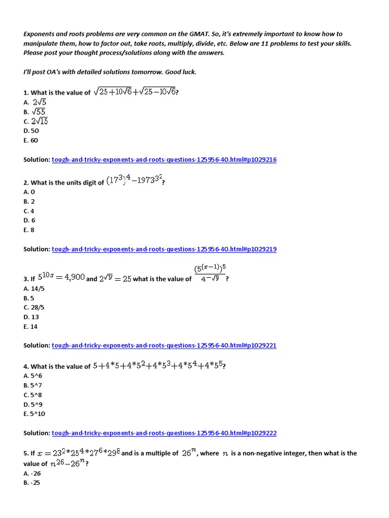 Mastering Exponents and Roots: 11 Practice Problems to Test Your Skills ...