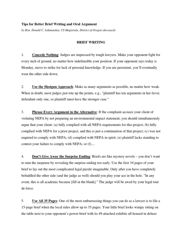 Tips For Better Brief Writing and Oral Argument | PDF | Summary ...