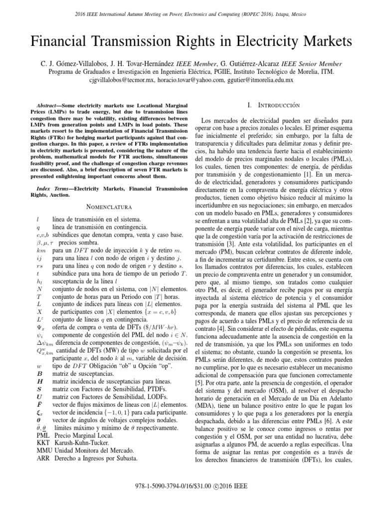 Financial Transmission Rigths | PDF | Mercado (economía) | Energia ...