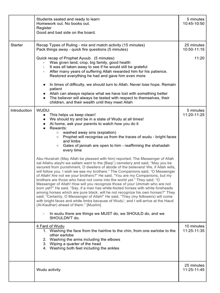 A Lesson on Wudu: Its Importance, Steps and Benefits | PDF | Islamic ...