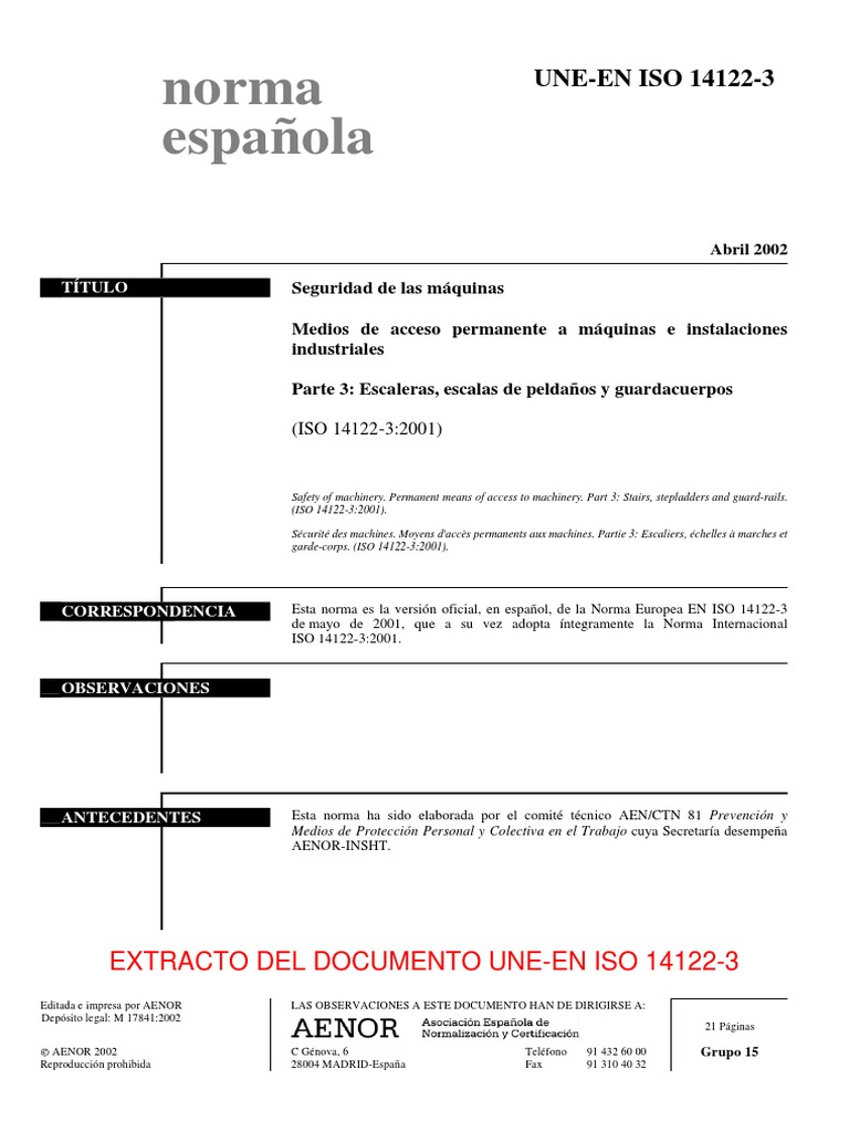 Norma UNE-EN ISO 14122-3: Escaleras y Seguridad | PDF | Organización ...