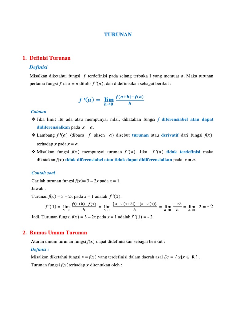 Definisi dan Rumus Turunan Fungsi | PDF