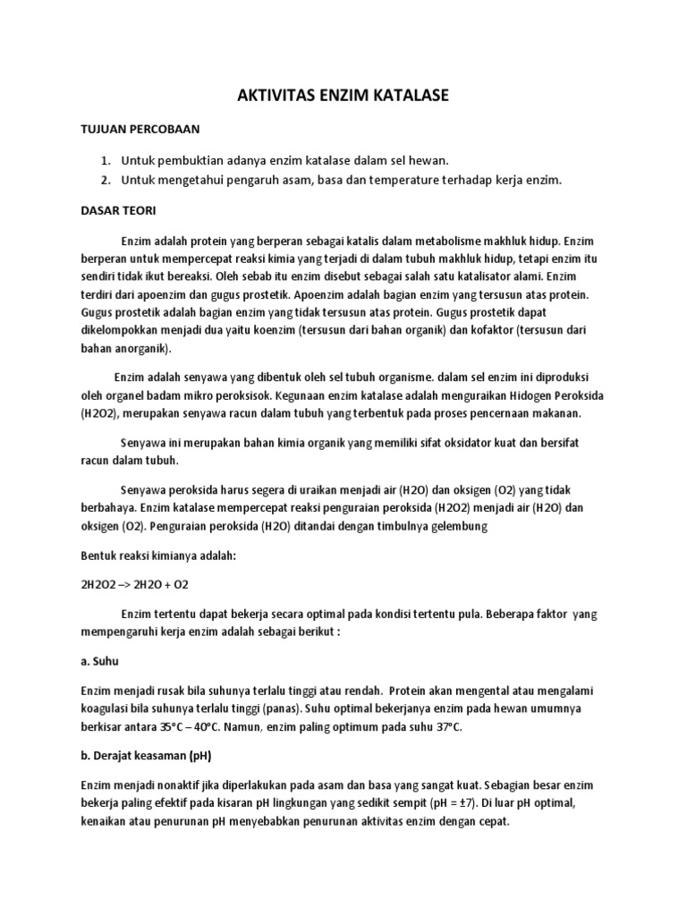 Aktivitas Enzim Katalase | PDF