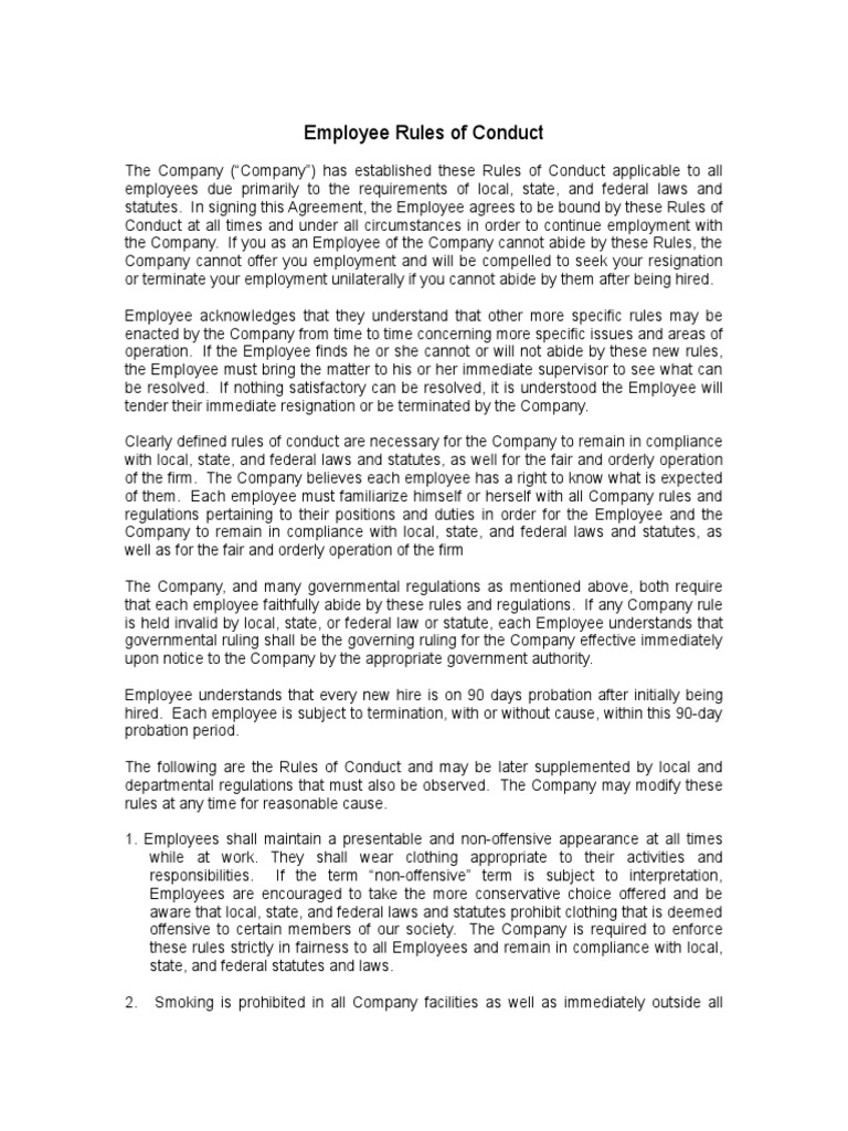 Employee Rules of Conduct | PDF | Law Of The United States | Employment