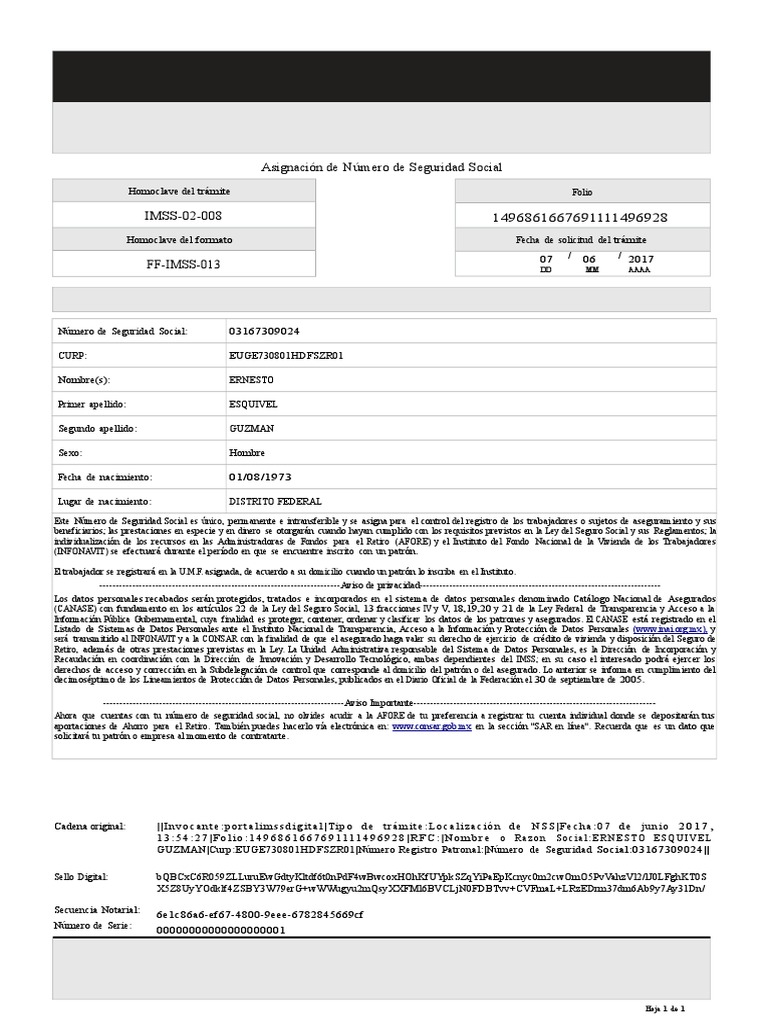 Comprobante NSS | PDF | Privacidad de la información | Seguro