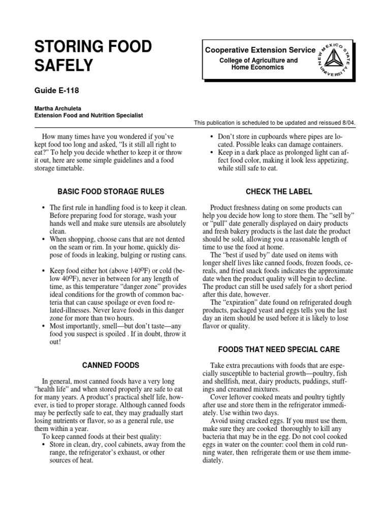 Storing Food Safely: Guide E-118 | PDF | Food Storage | Refrigerator
