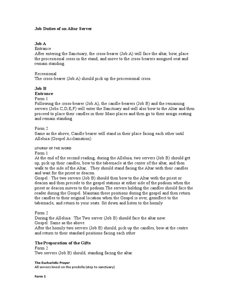 Job Duties of An Altar Server | PDF | Altar | Catholic Liturgy
