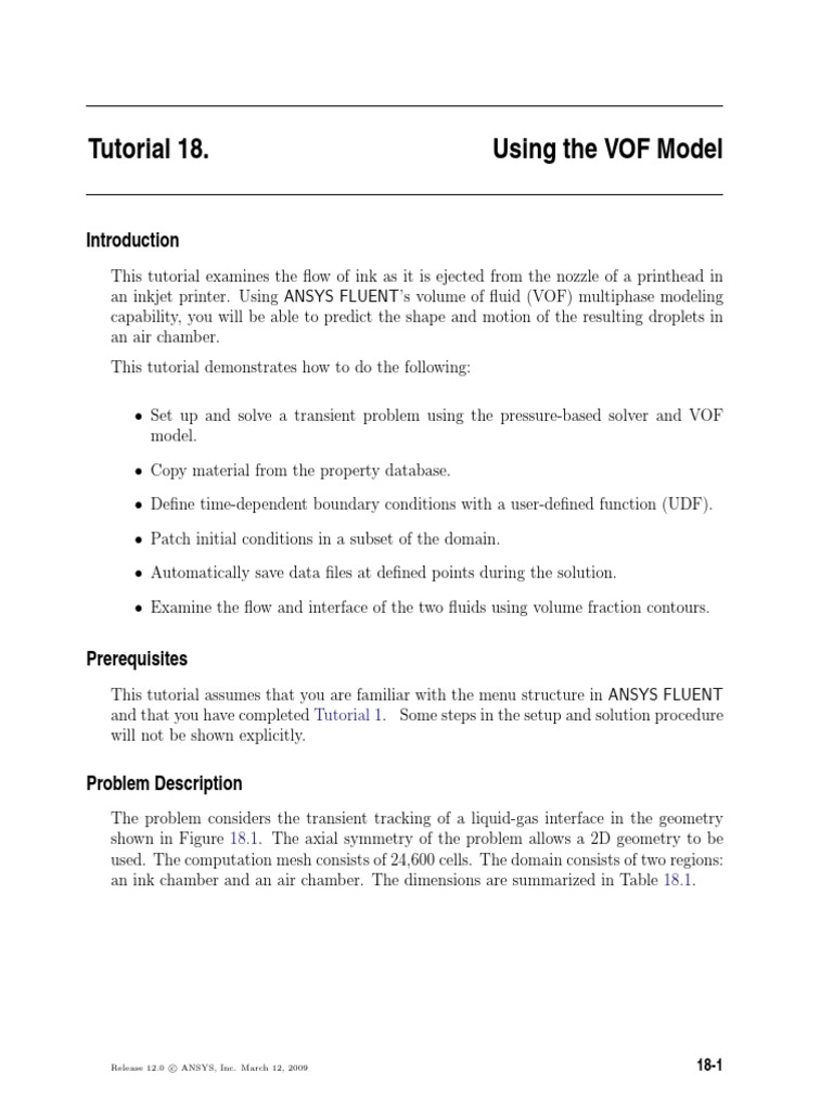 Tutorial 18. Using The VOF Model | PDF