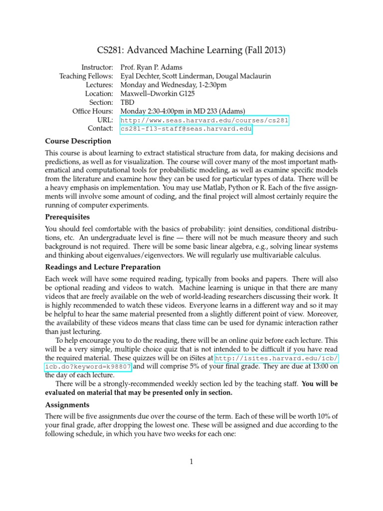 Syllabus Harvard Machine Learning Advanced | PDF | Bayesian Inference ...