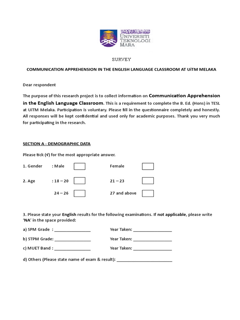 Communication Apprehension in The English Language Classroom | PDF ...